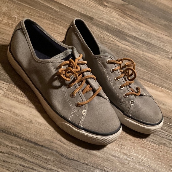 Sperry | Shoes | Sperry Topsider Gray Canvas Leather Laces | Poshmark